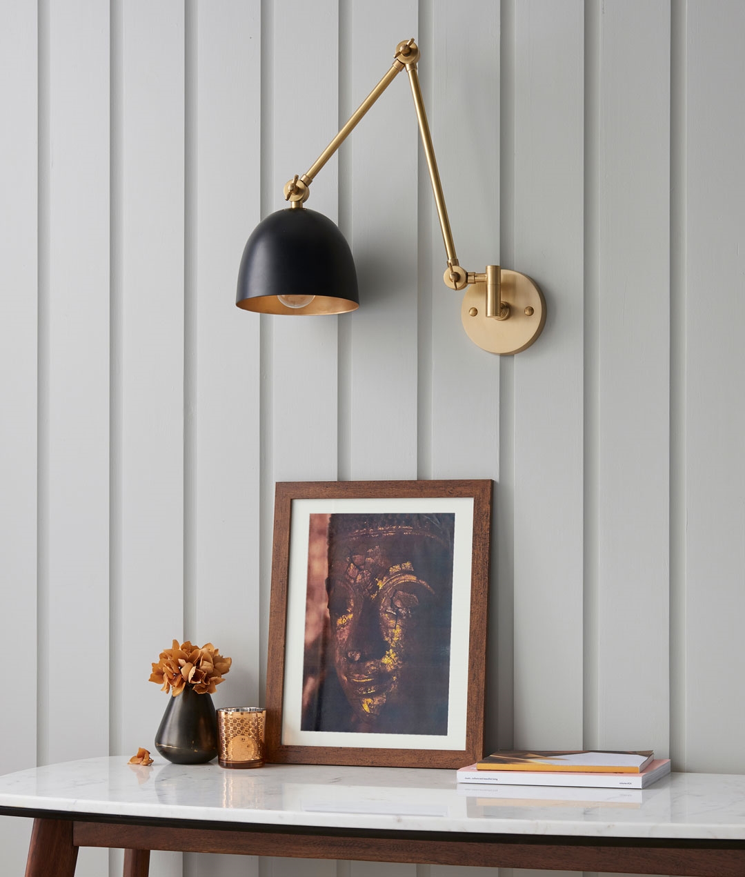 Highly Adjustable Swing Arm Shaded Wall Light in Brass or Nickel