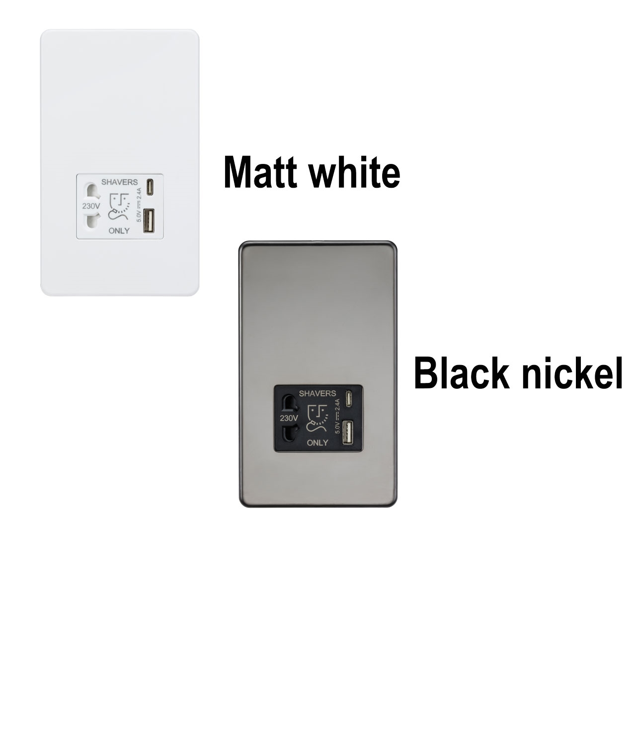 Bathroom Shaver Socket with USB Charging and Safety Isolator - Black ...