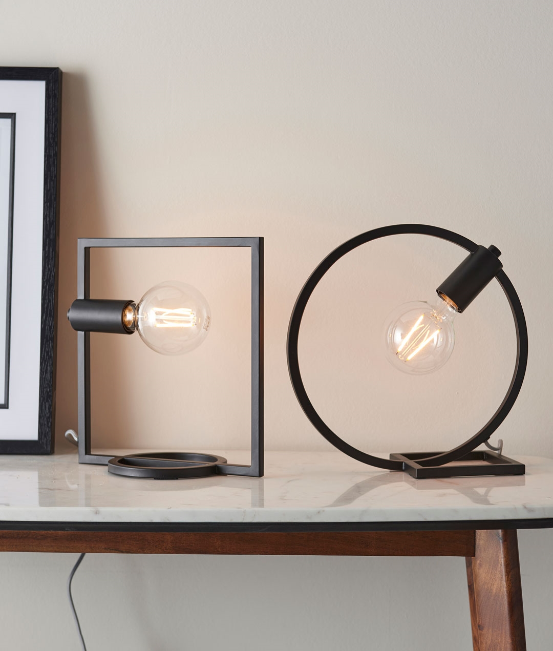 Modern Matt Black Frame Table Light - Square or Round