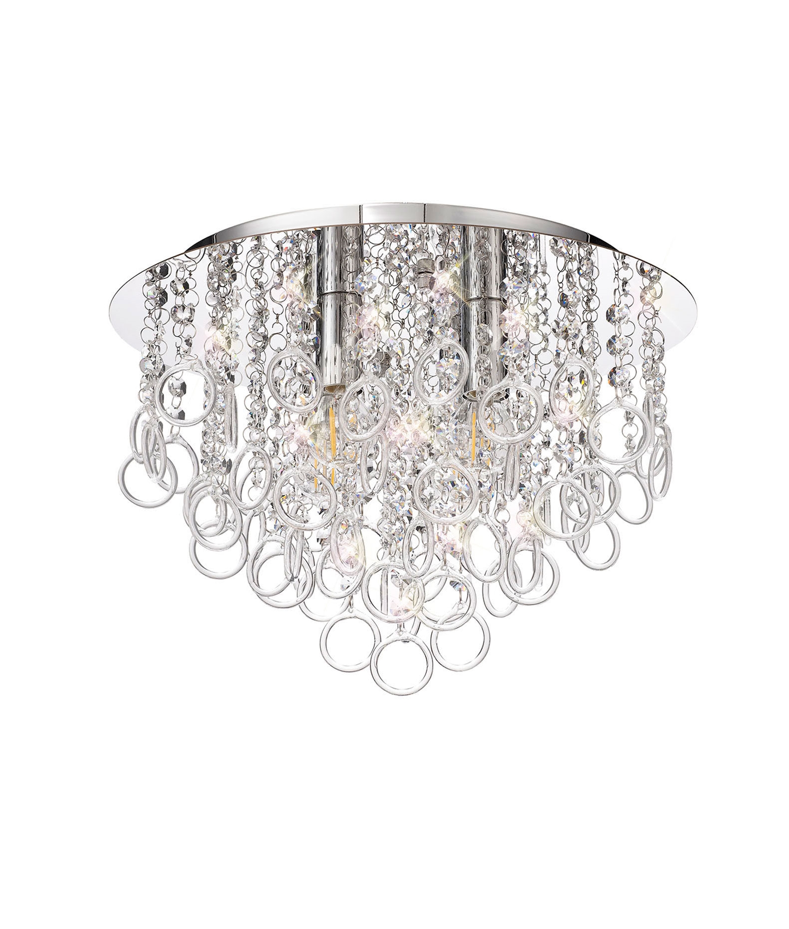 Chrome Round Flush Ceiling Light with Crystals and Circular Details