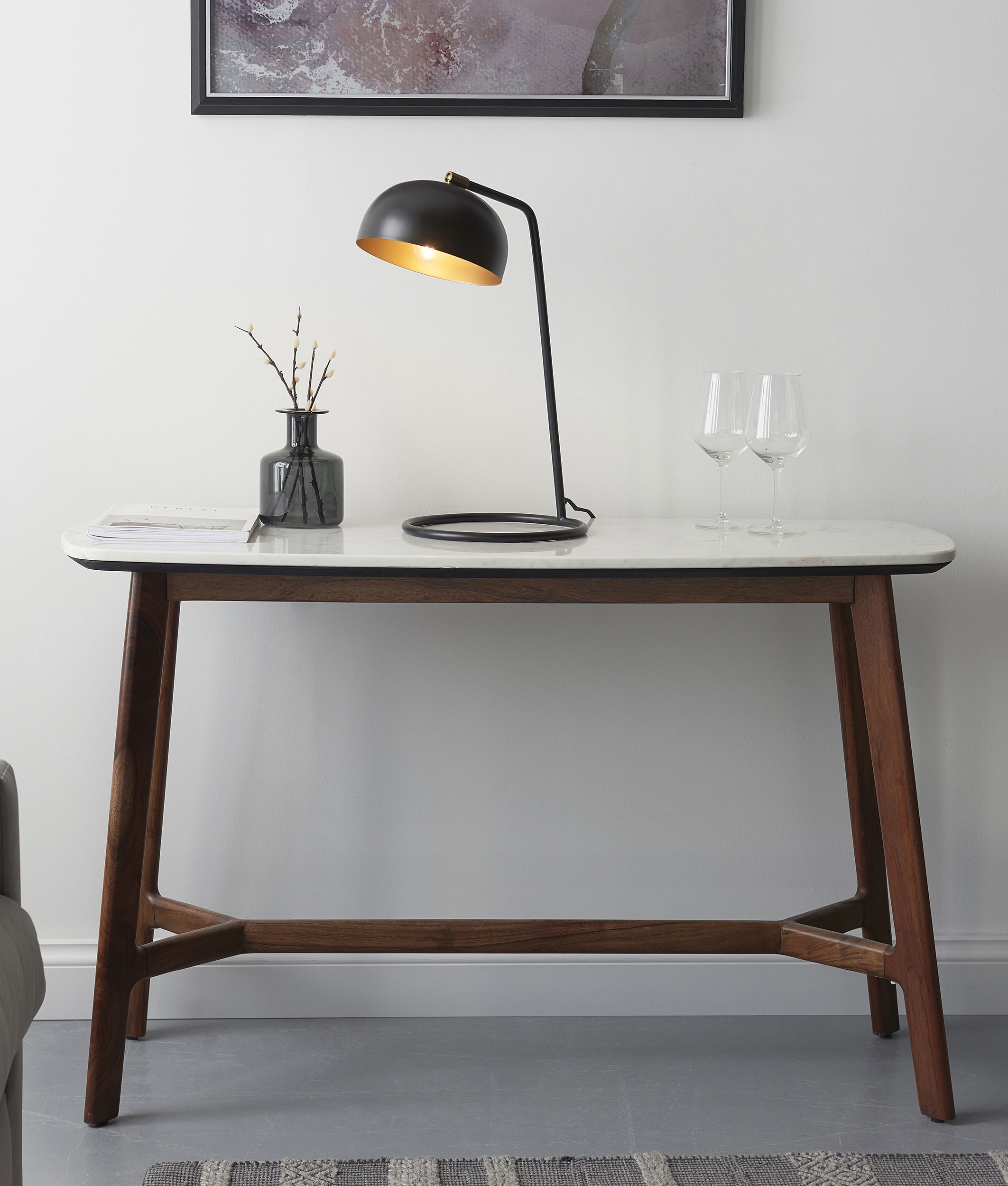 Vintage Mid-Century Modern Adjustable Table Light With Dome Shade