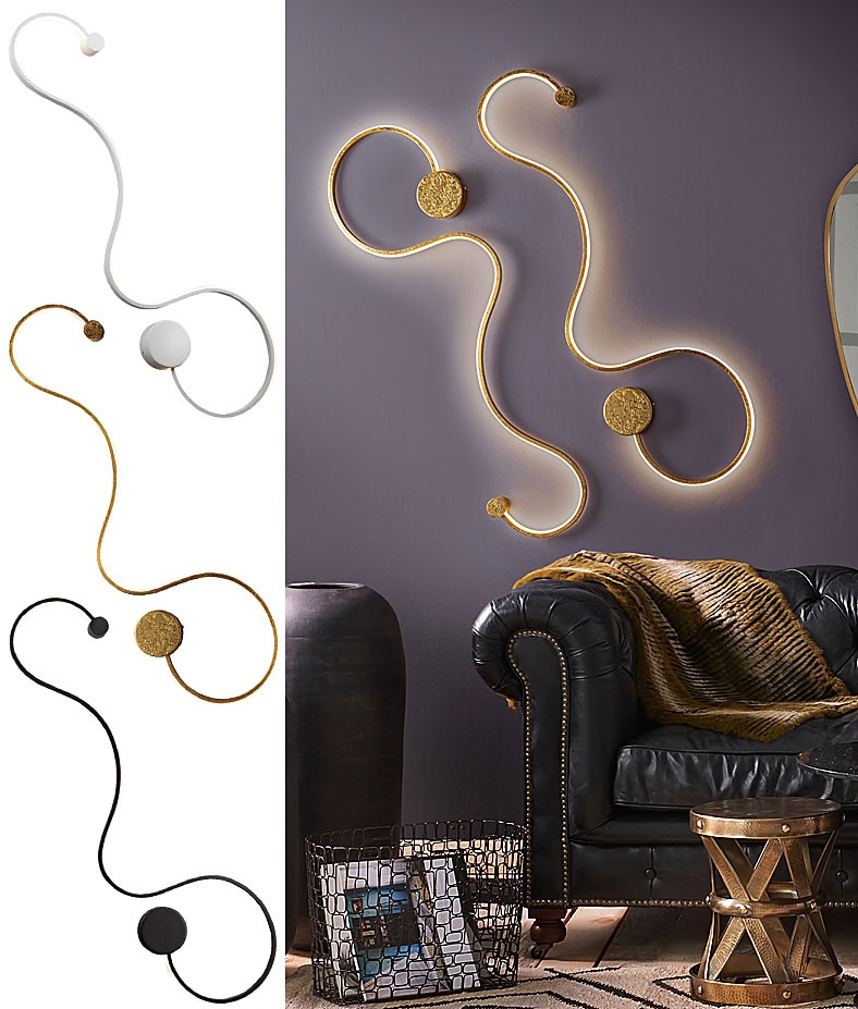LED Curled Wall Light - Gold Leaf, Black or White