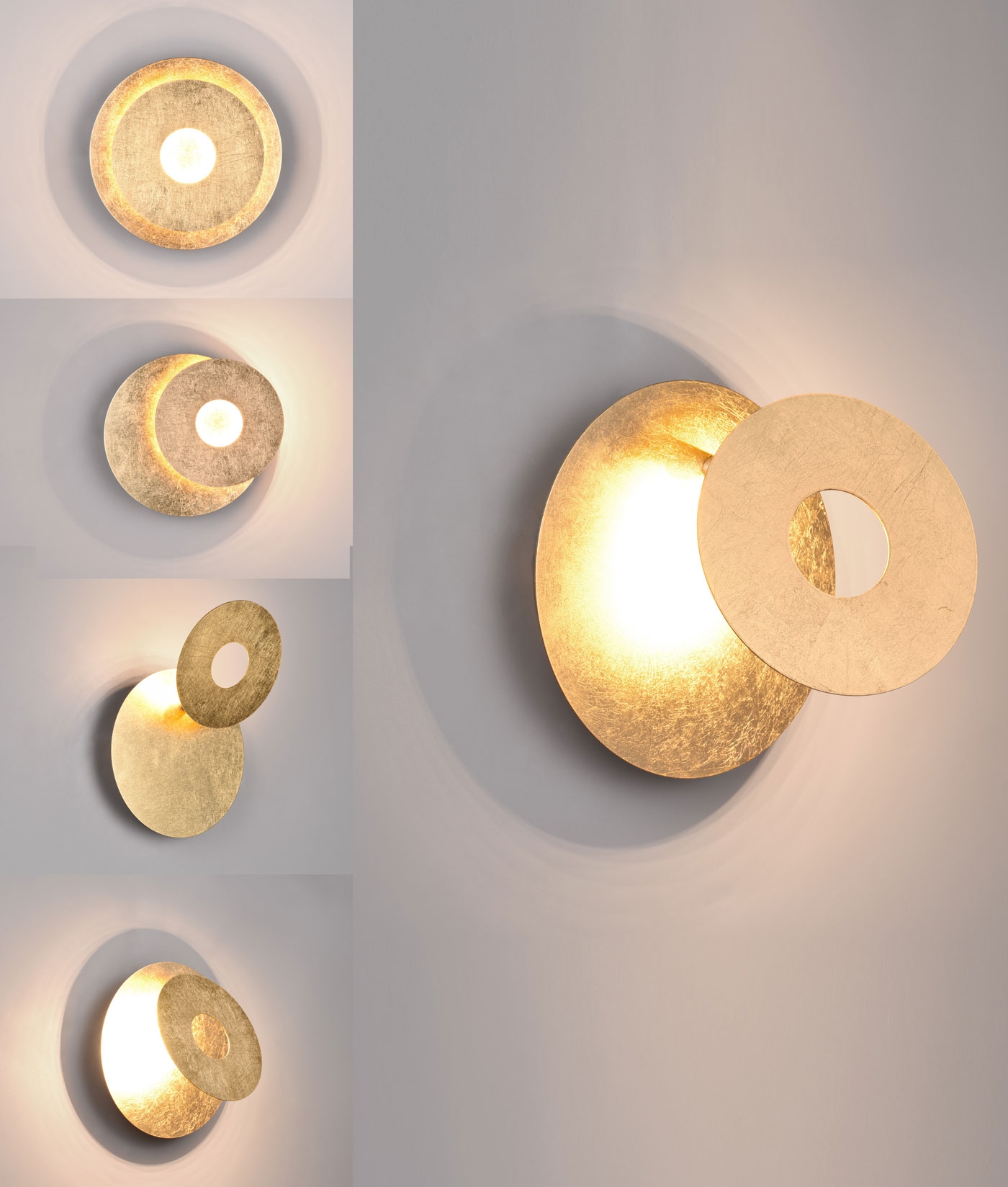 Round LED Wall Light with Circular Adjustable Light Source in Gold Finish