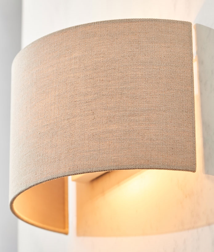 Linen Semi-Circular Flush Wall Light - Natural or White - Dimmable