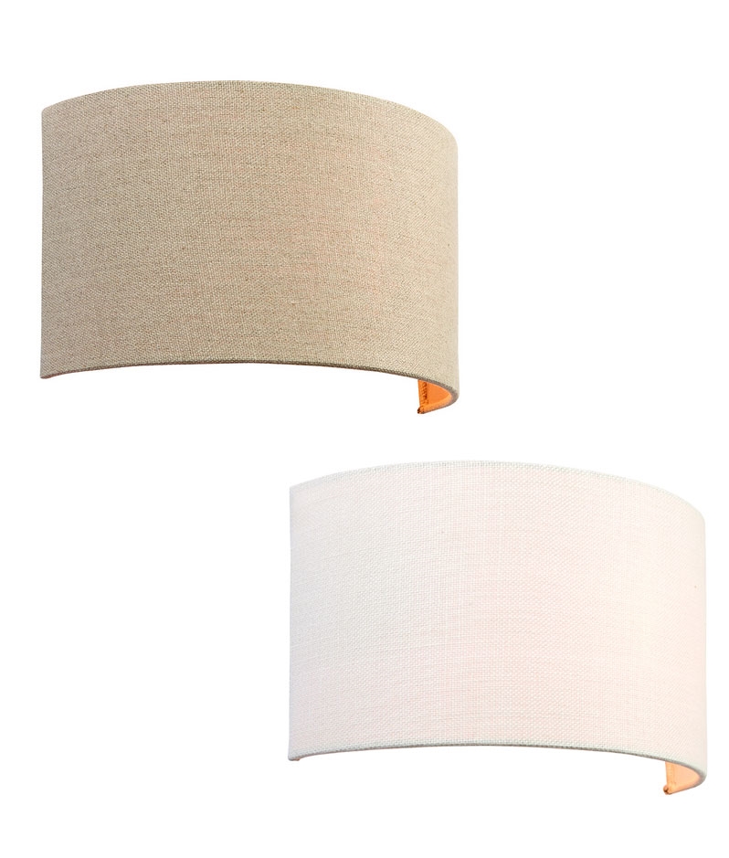 Linen Semi-Circular Flush Wall Light - Natural or White - Dimmable