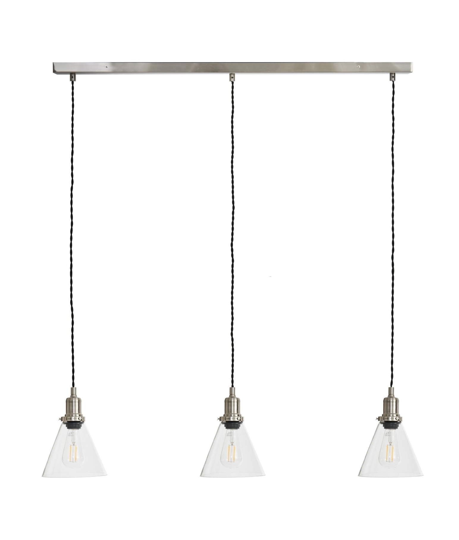 Cone or Dome Clear Glass Shaded Triple Bar Pendant