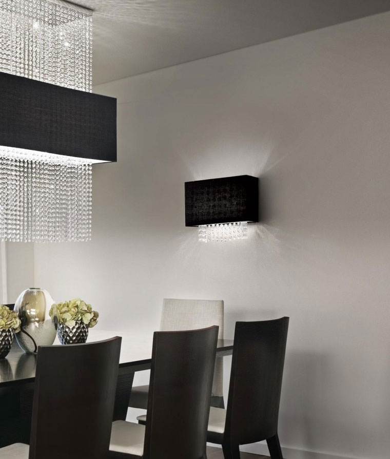 Ornate Black Oblong Shaded Wall Light with Shiny Crystal Strands