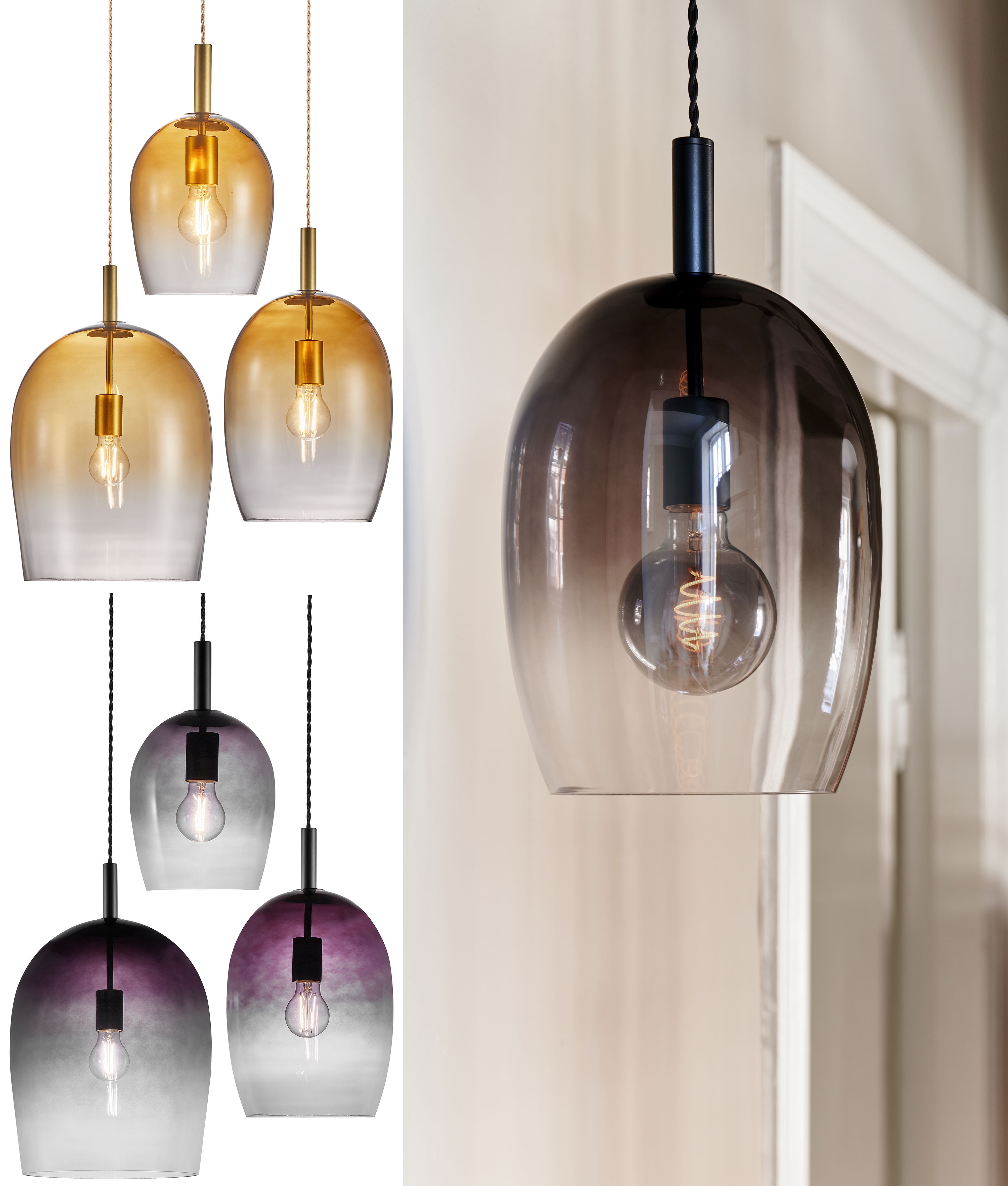 Ombre Faded Coloured Glass Hanging Ceiling Light in 3 Sizes