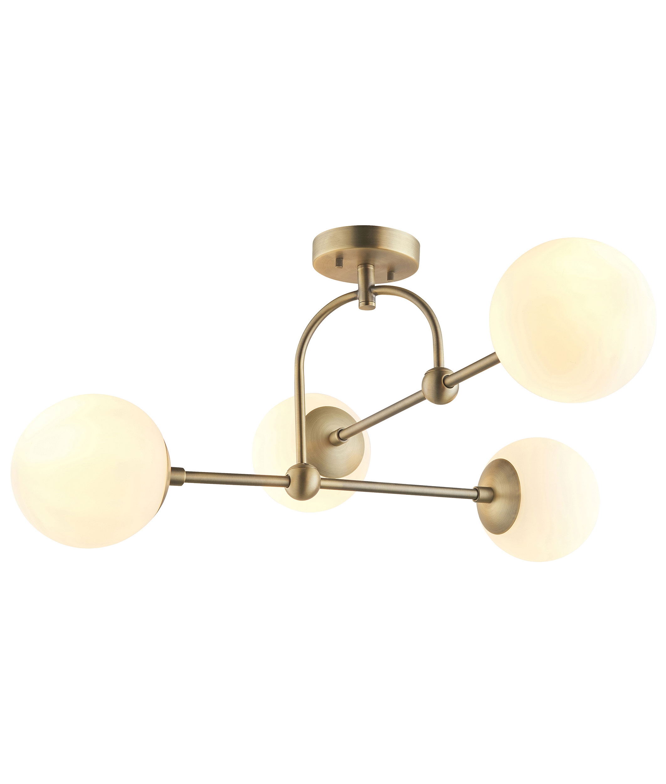 Art Deco Semi-Flush Pendant - Brass & Opal Glass