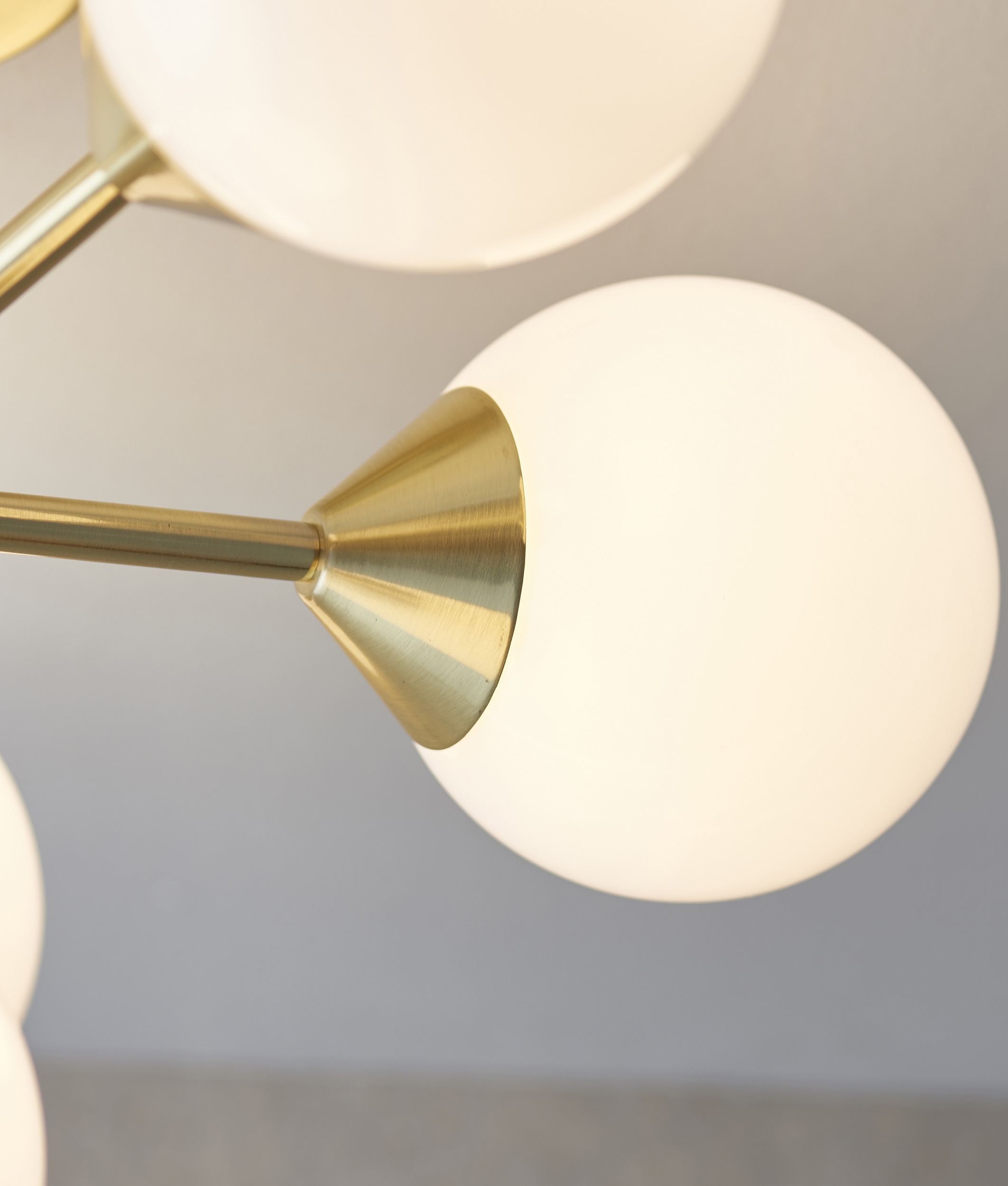 Flush Multi-Arm Brass & Opal Globe 6 Light Fitting