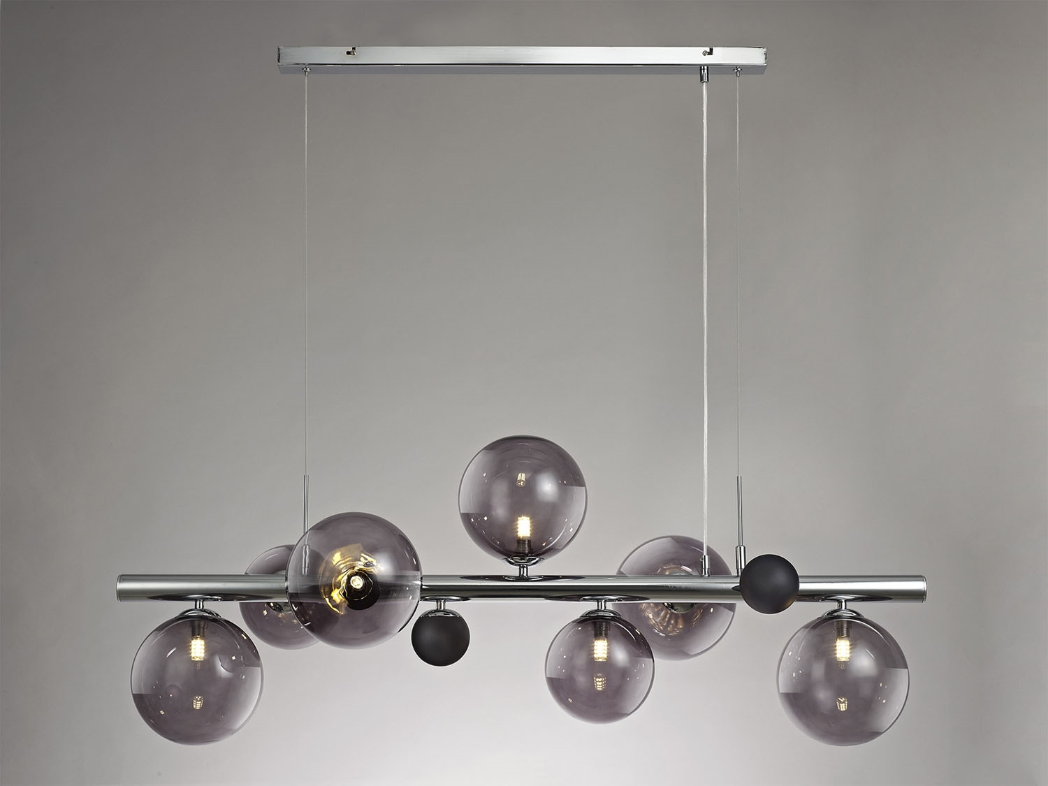 Paolo Linear Pendant - 7 x G9 - Polished Chrome - Smoked Glass