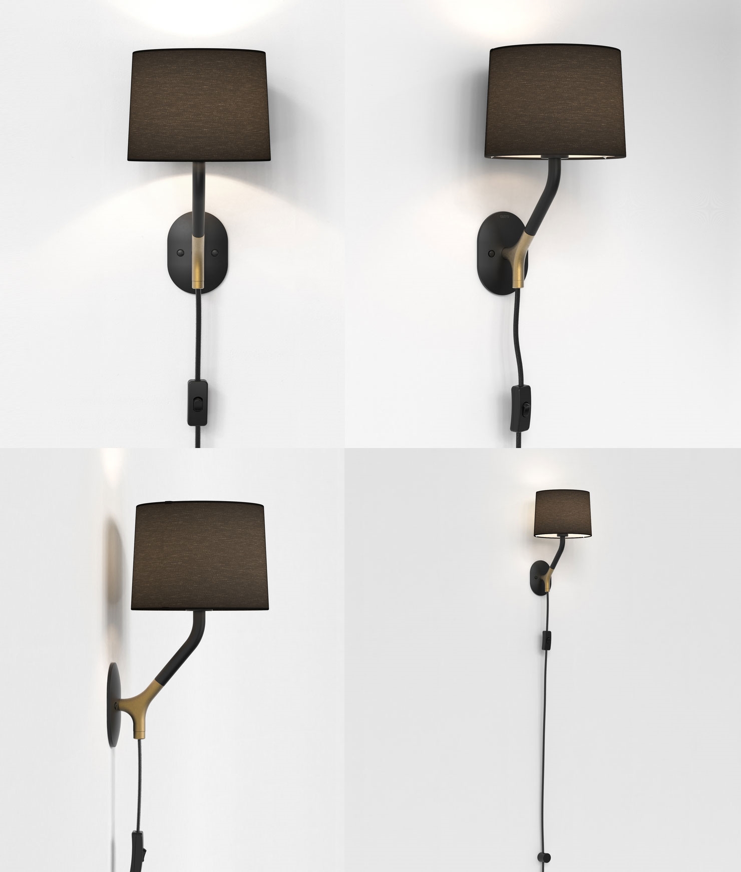 Tall Shaded Wall Light - Plug and Lead - White or Black