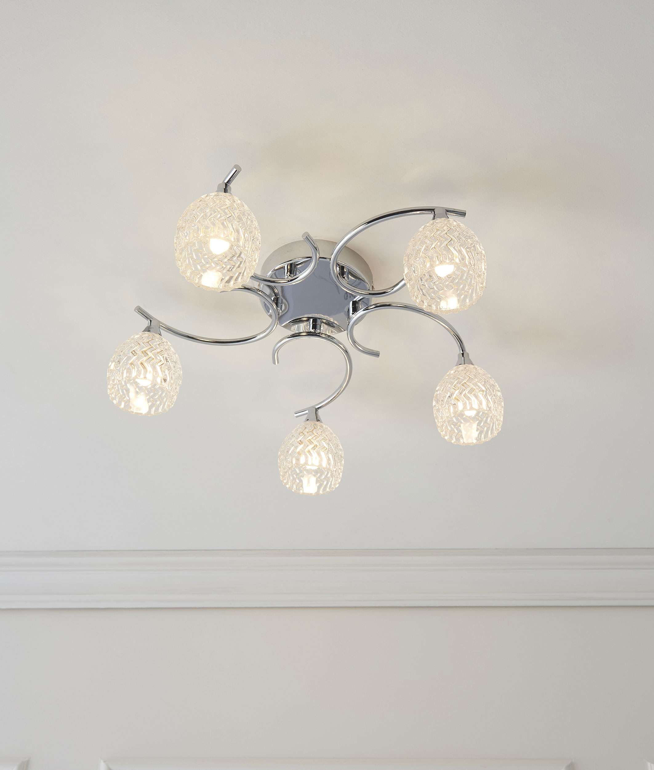 Cut Glass Shade 5 Arm Flush Mounted Ceiling Light