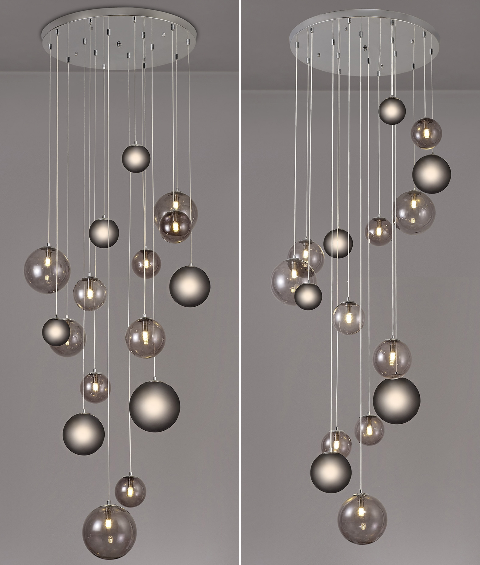 Modern 16 Lamp Round Cluster Pendant - 3 Finishes