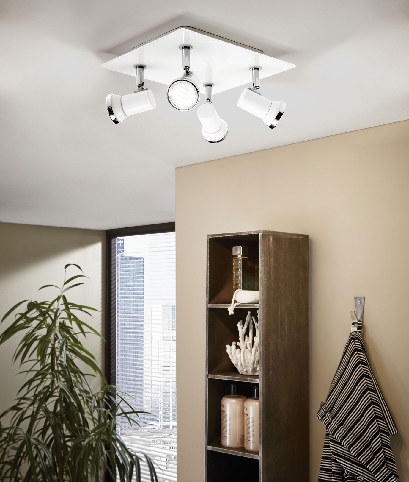 Square Ceiling Spotplate With 4 Adjustable Spotlights in White with ...