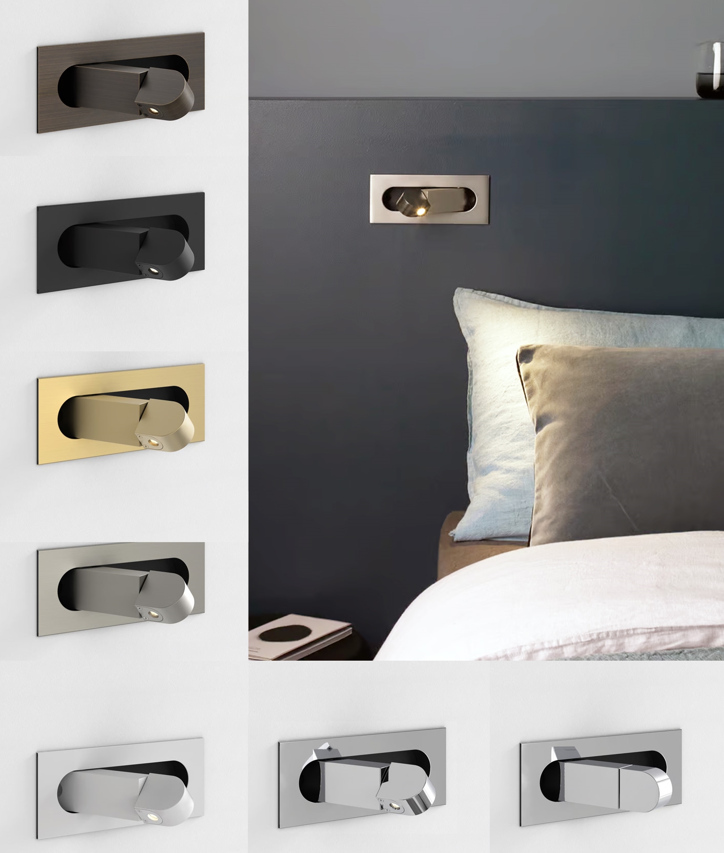 LED Recessed Pull-Out & Swivel Bedside Wall Light - 6 Options
