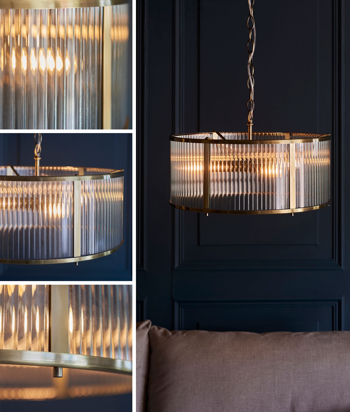 Classic Style Circular Ribbed Glass Hanging Pendant