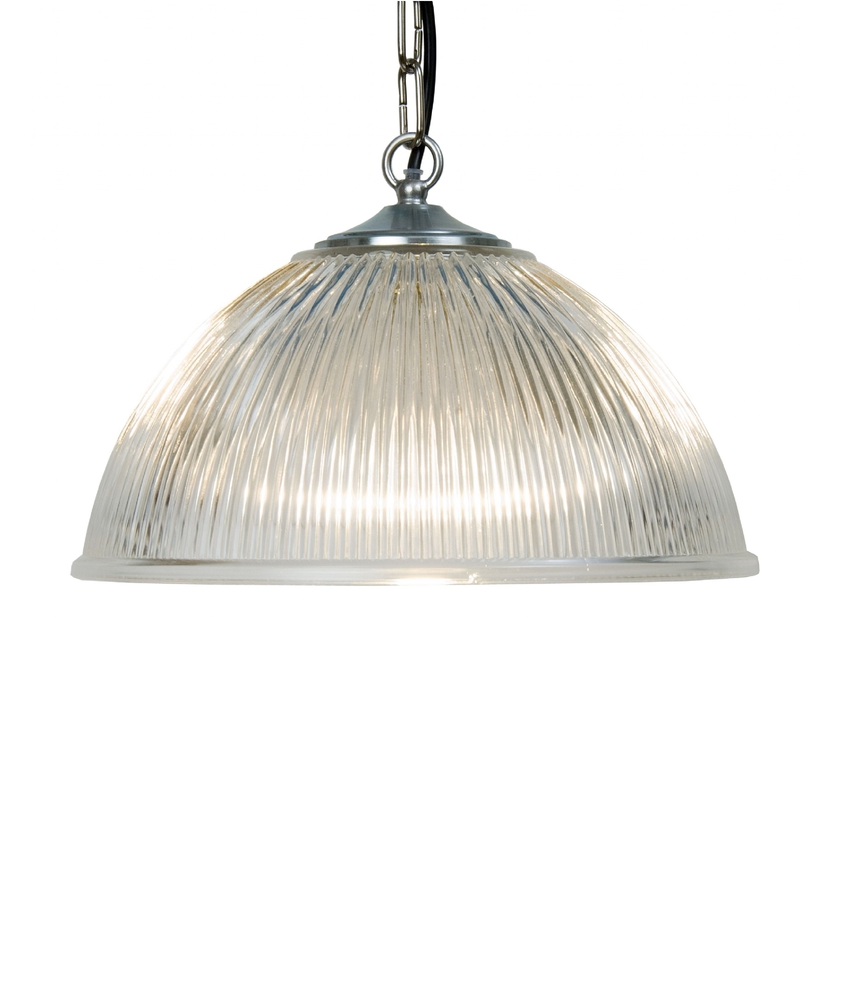 Traditional Ribbed Glass Pendant on Chain Suspension in 2 Sizes