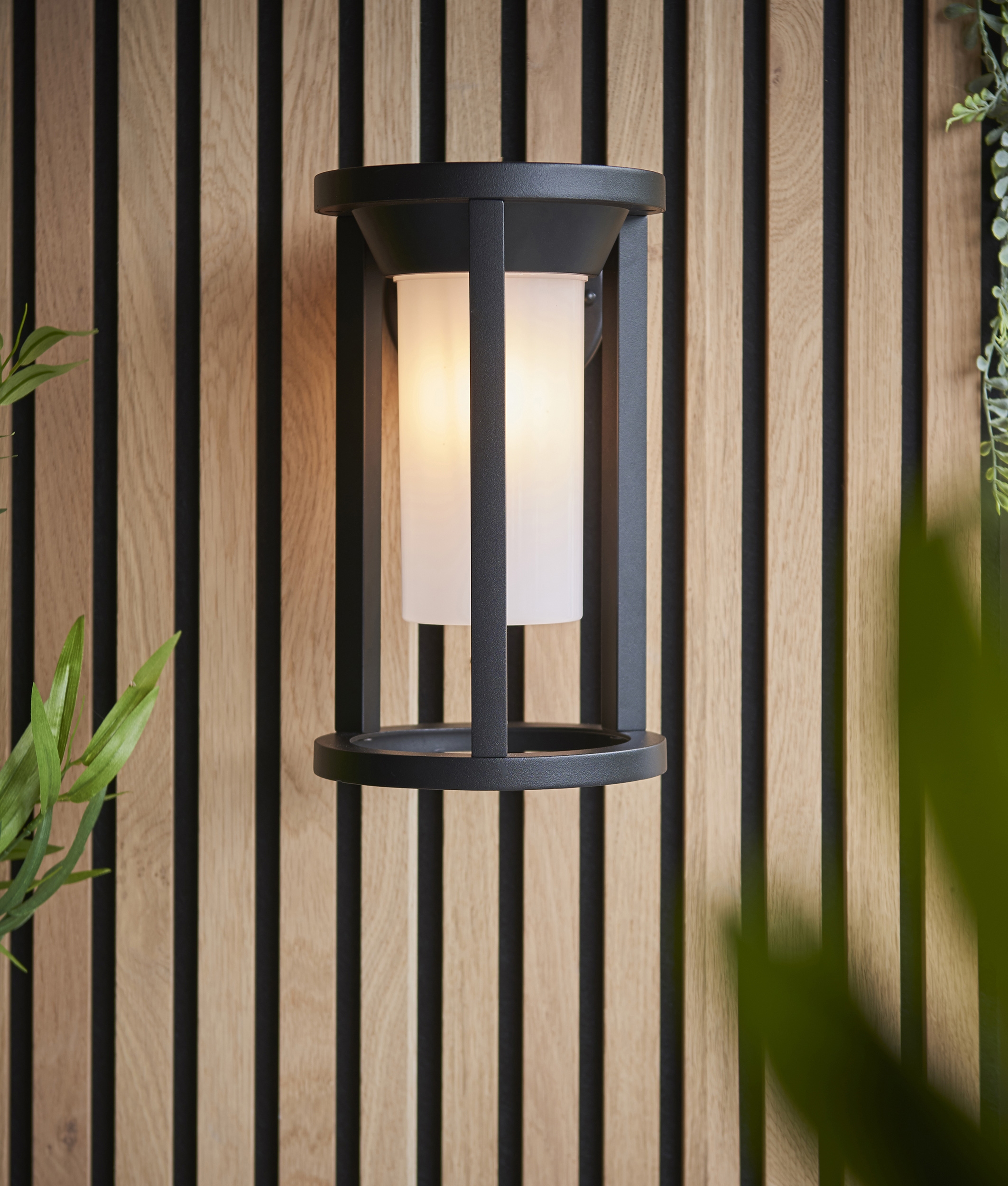 IP44 Round Boxed Frame Wall Light - Textured Black