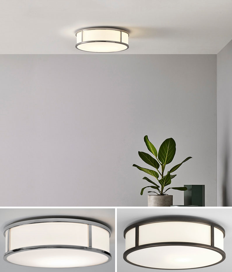 Art Deco Round Framed Opal Glass LED Bathroom Flat Ceiling or Wall ...