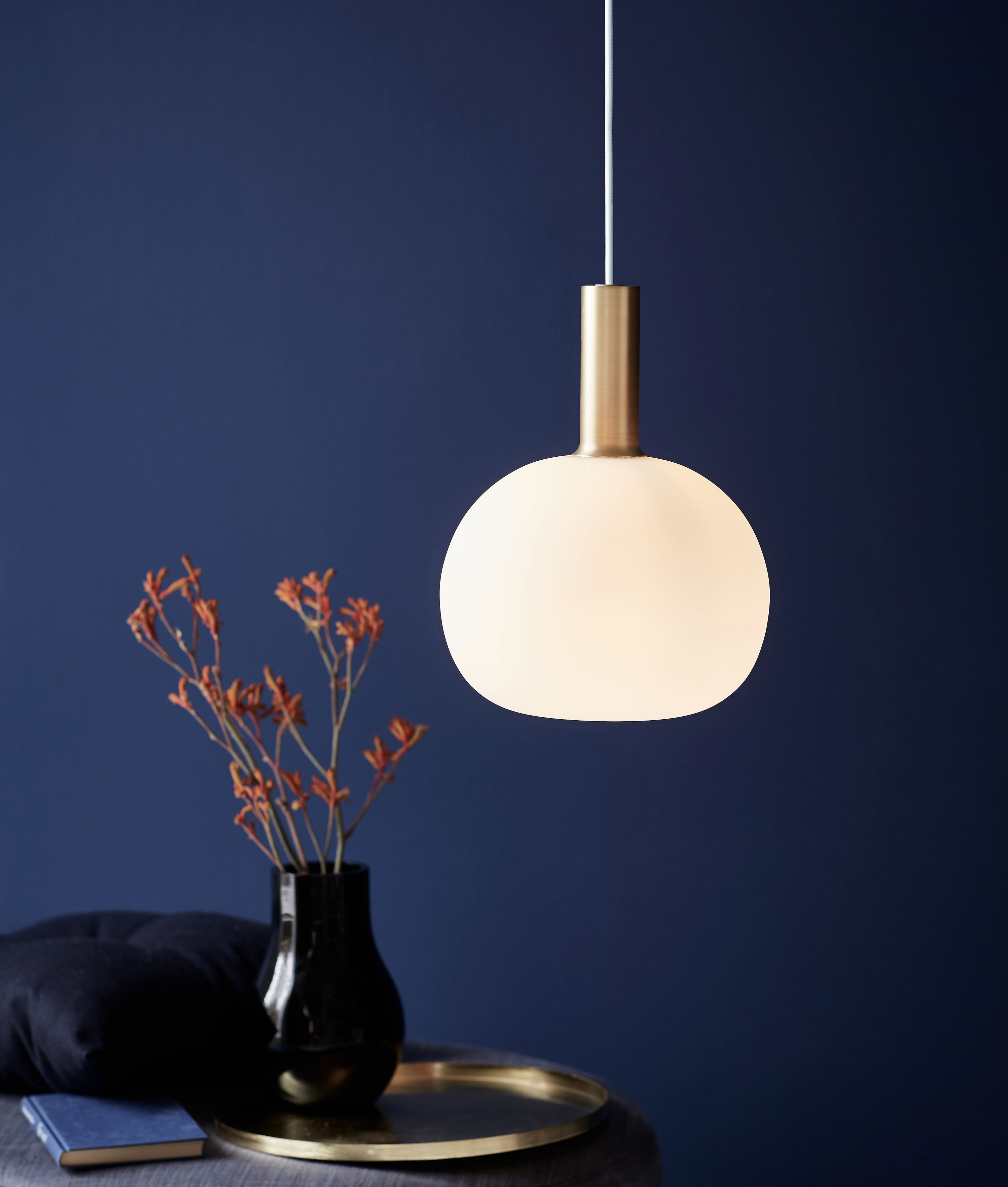 White Opal Glass Ceiling Light with Black & Brass Fixing