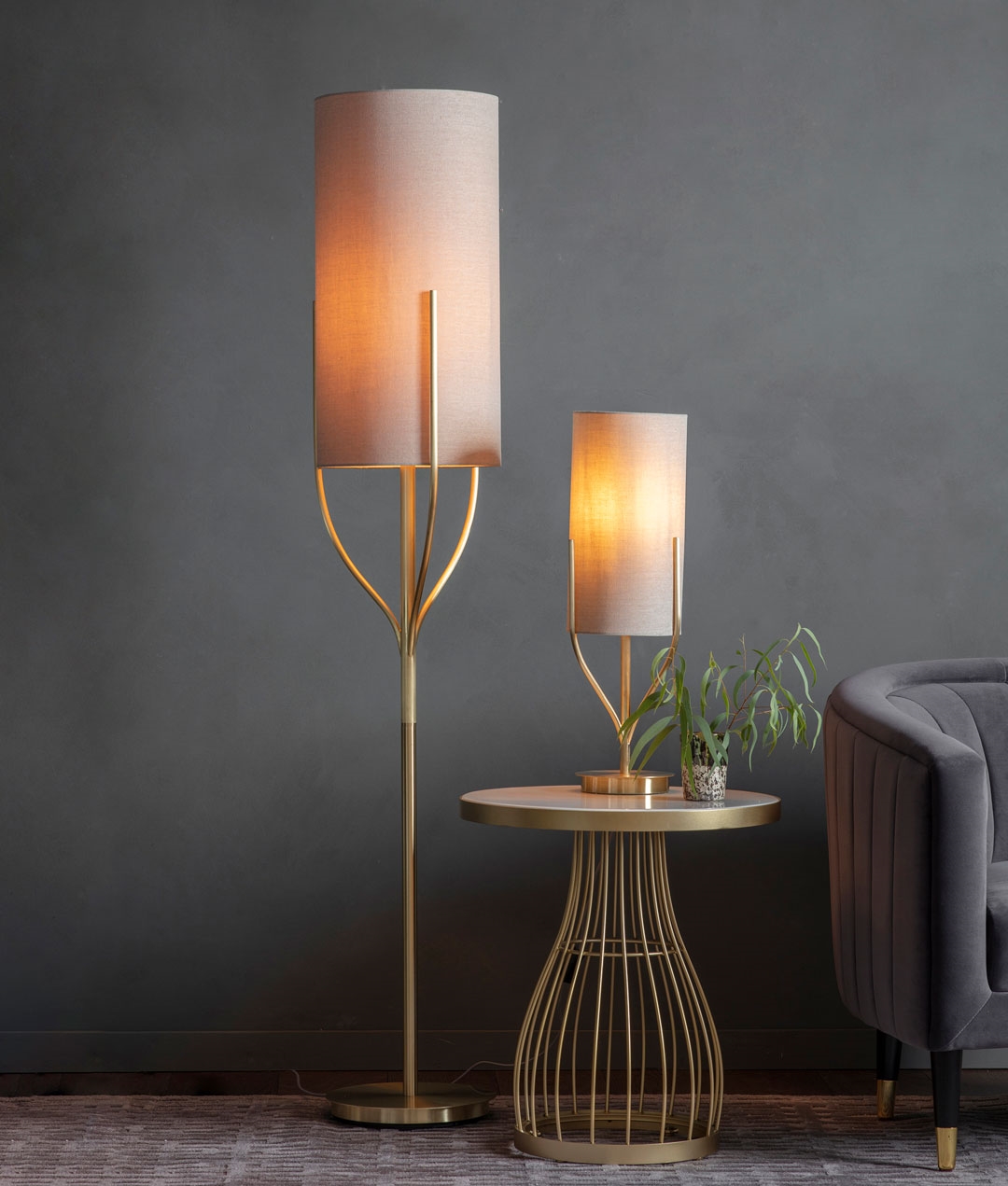 Linen Mix Table Lamp Finished in Satin Brass - Modern Chic Design