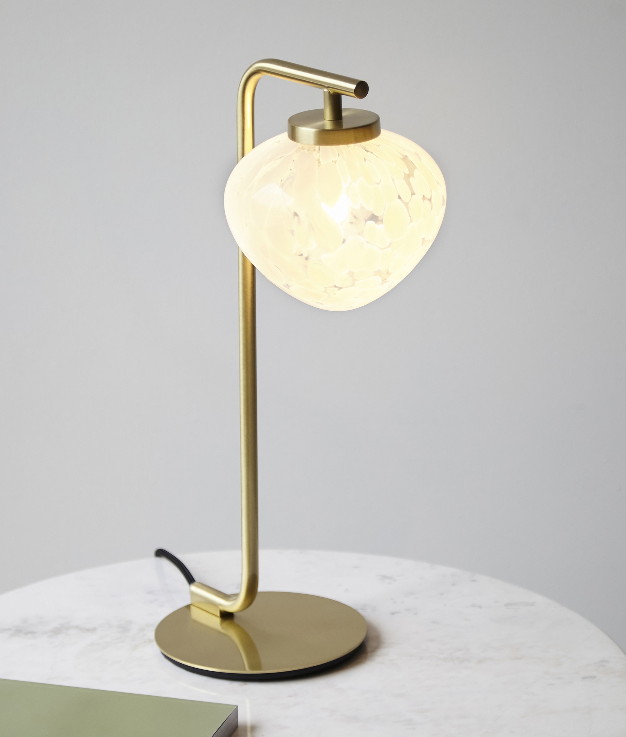 Timeless Decorative Table Light - Brass & White & Clear Glass Pattern Shade