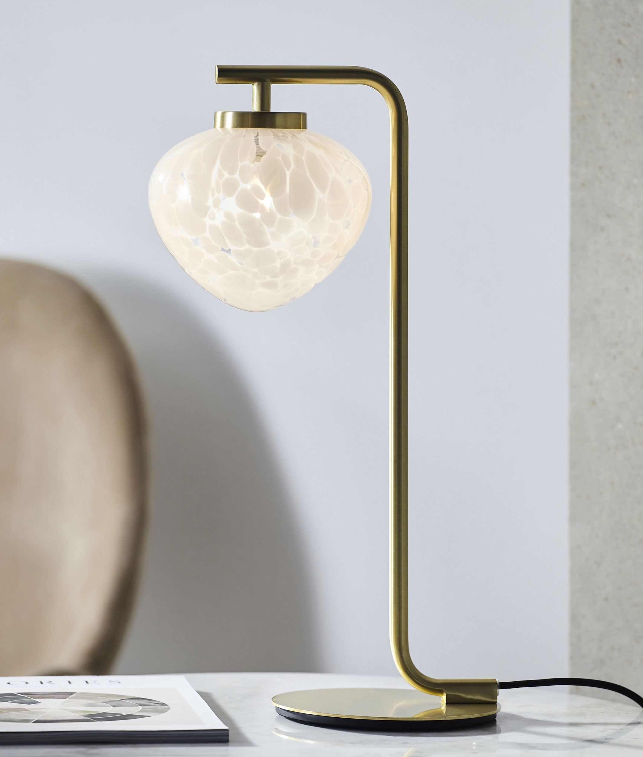 Timeless Decorative Table Light - Brass & White & Clear Glass Pattern Shade