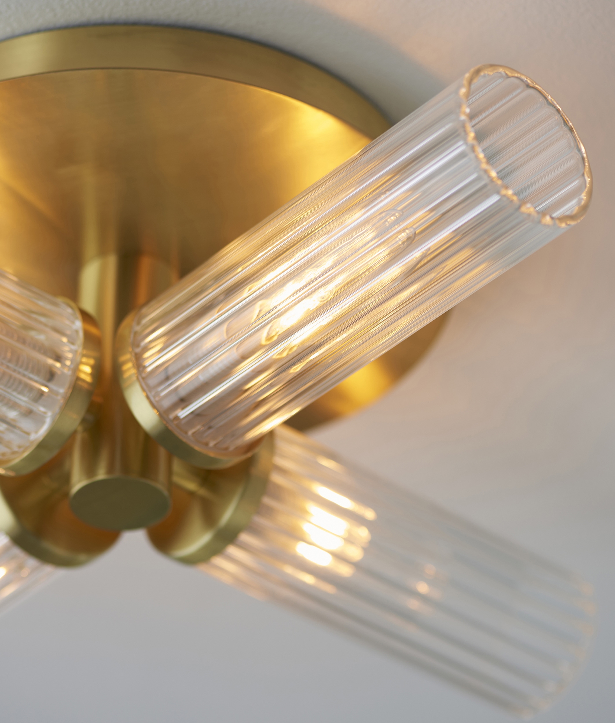 IP44 Art Deco Bathroom 4-Lamp Ceiling Light - Satin Brass & Ribbed ...