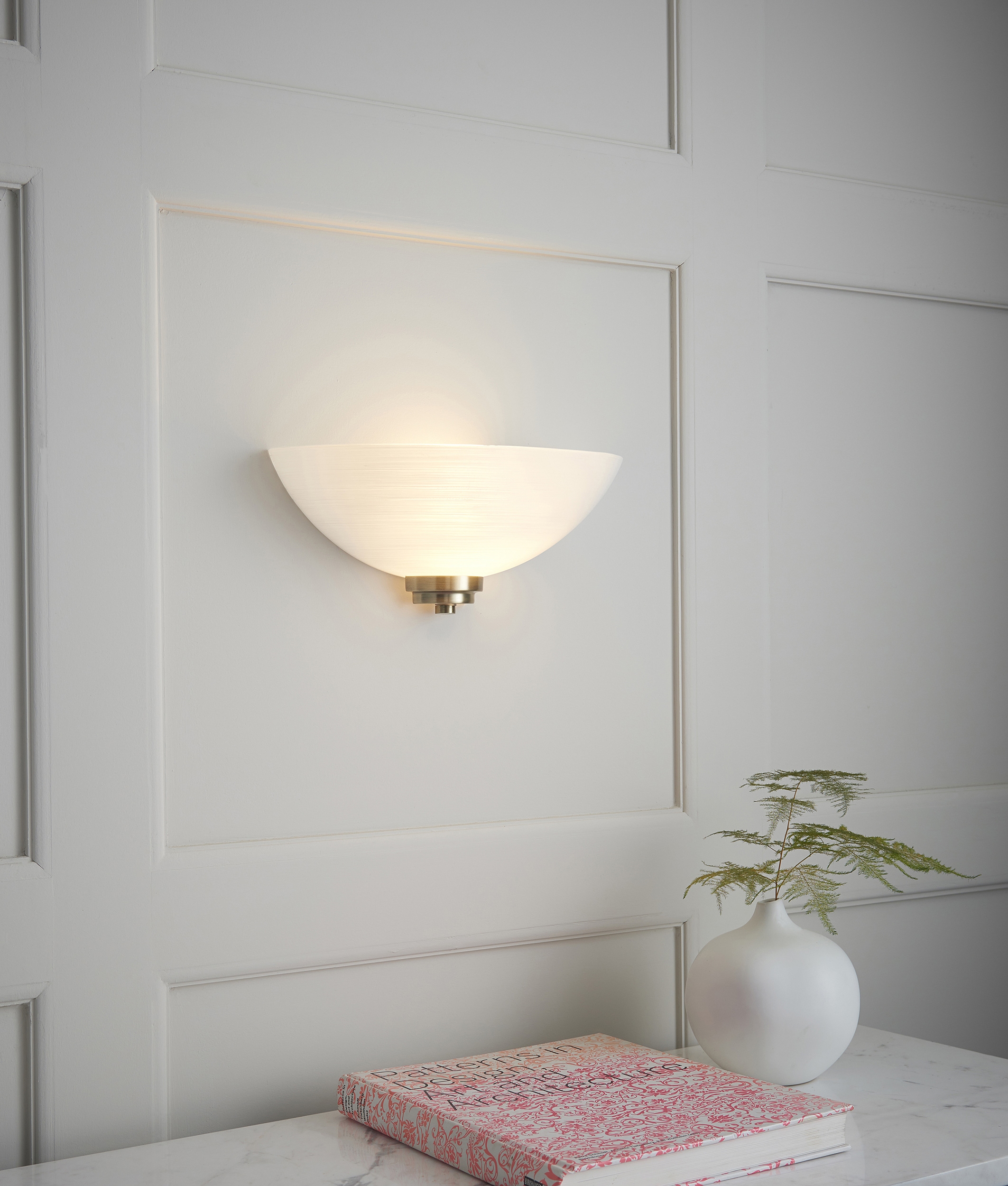 Opal Glass Bowl Wall Uplight - a Wall Sconce with Satin Chrome or ...