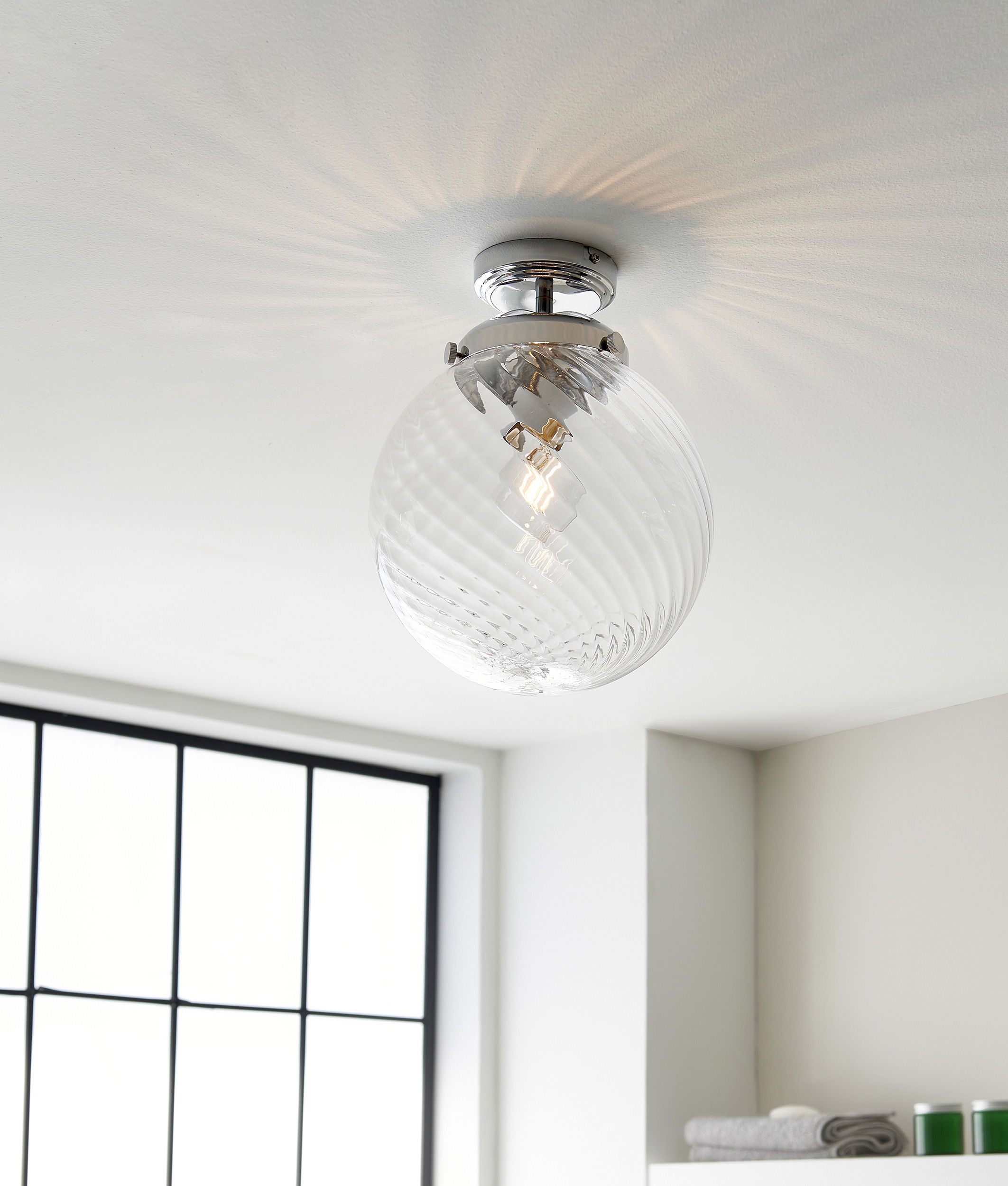 IP44 Globe Ceiling Light For Bathrooms - Clear Glass with Chrome Semi ...