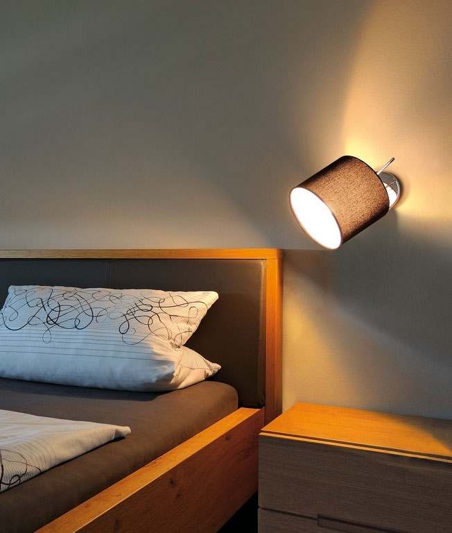Shaded Adjustable Bedside Wall Light - Chrome & Switched