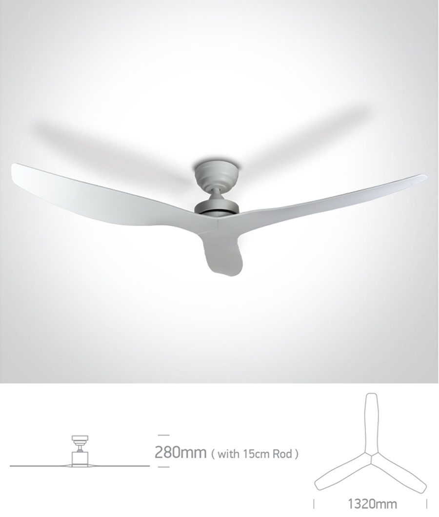 3 Blade Ceiling Fan - White or Black - Dia 1320mm with Remote