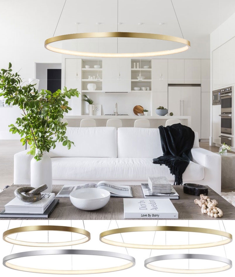 LED Circlular Hanging Ceiling Light in Gold or Silver Finish - 2 Sizes