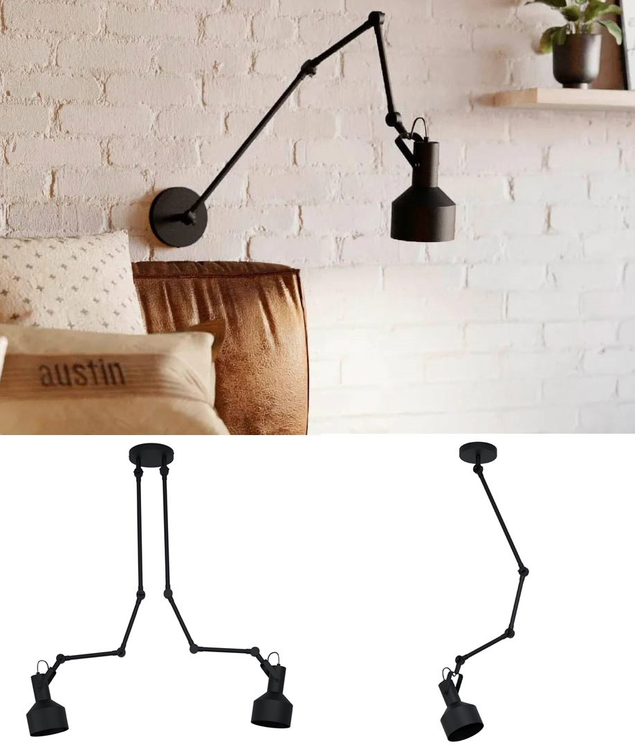 Black Steel Highly Adjustable Multi-Jointed Wall Light