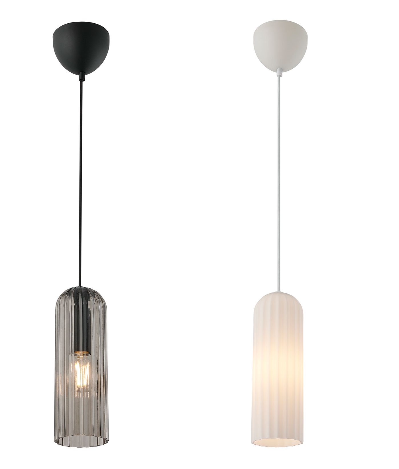 White or Smoked Glass Single Pendant Light - 2m Drop