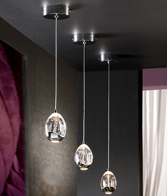 LED Single Drop Pendant with Bubbles Inside the Glass