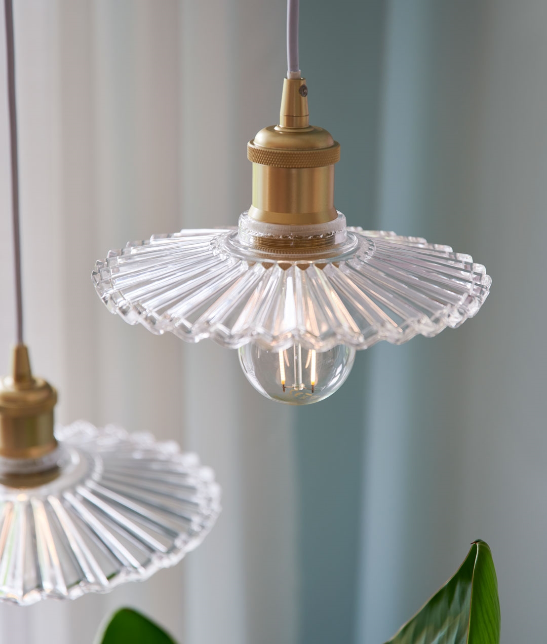 Fluted Glass Pendant In A Vintage Style Pendant With Brass Detailing