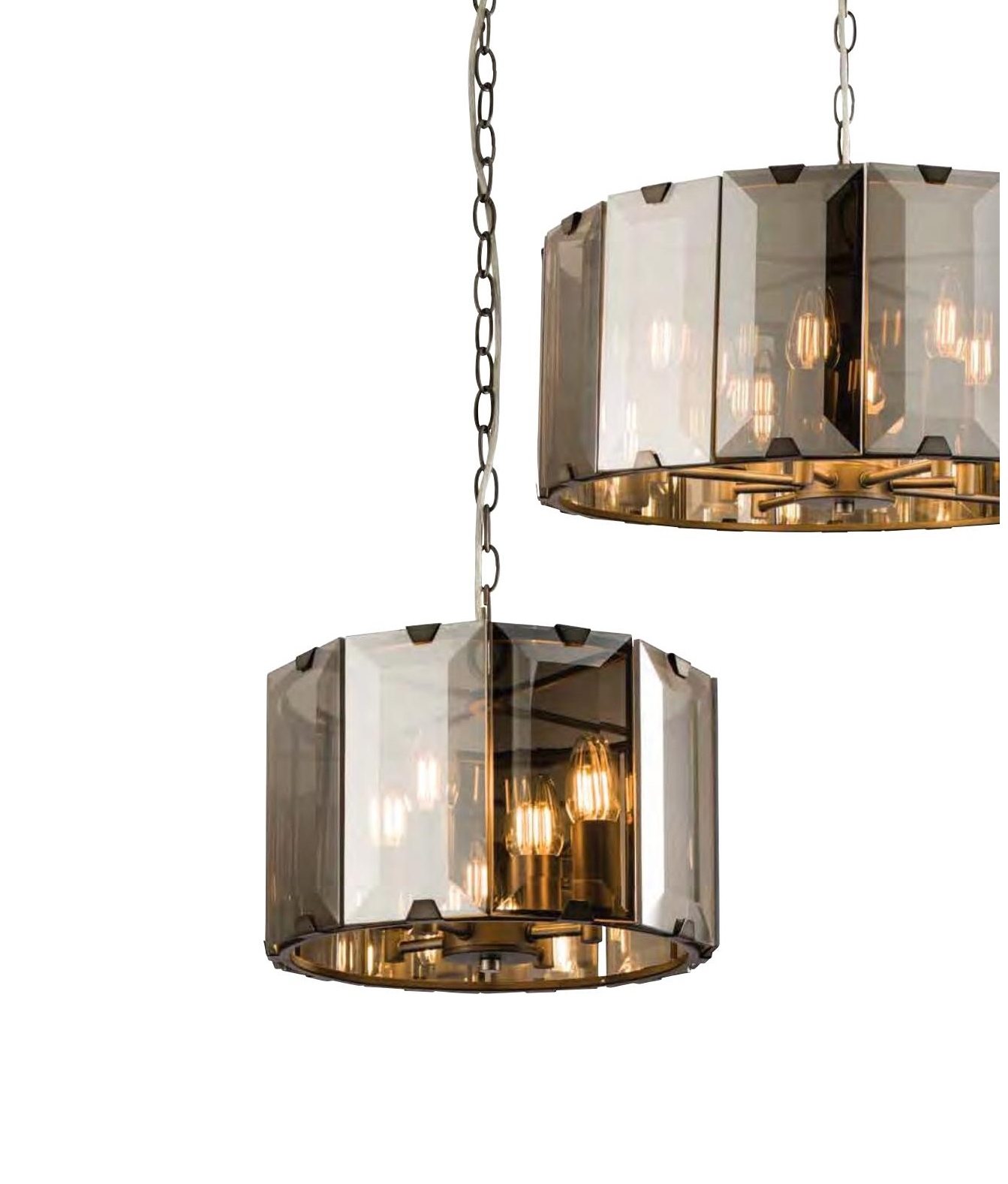 Round Suspended Glass Drum Pendant Light in Smoked Glass