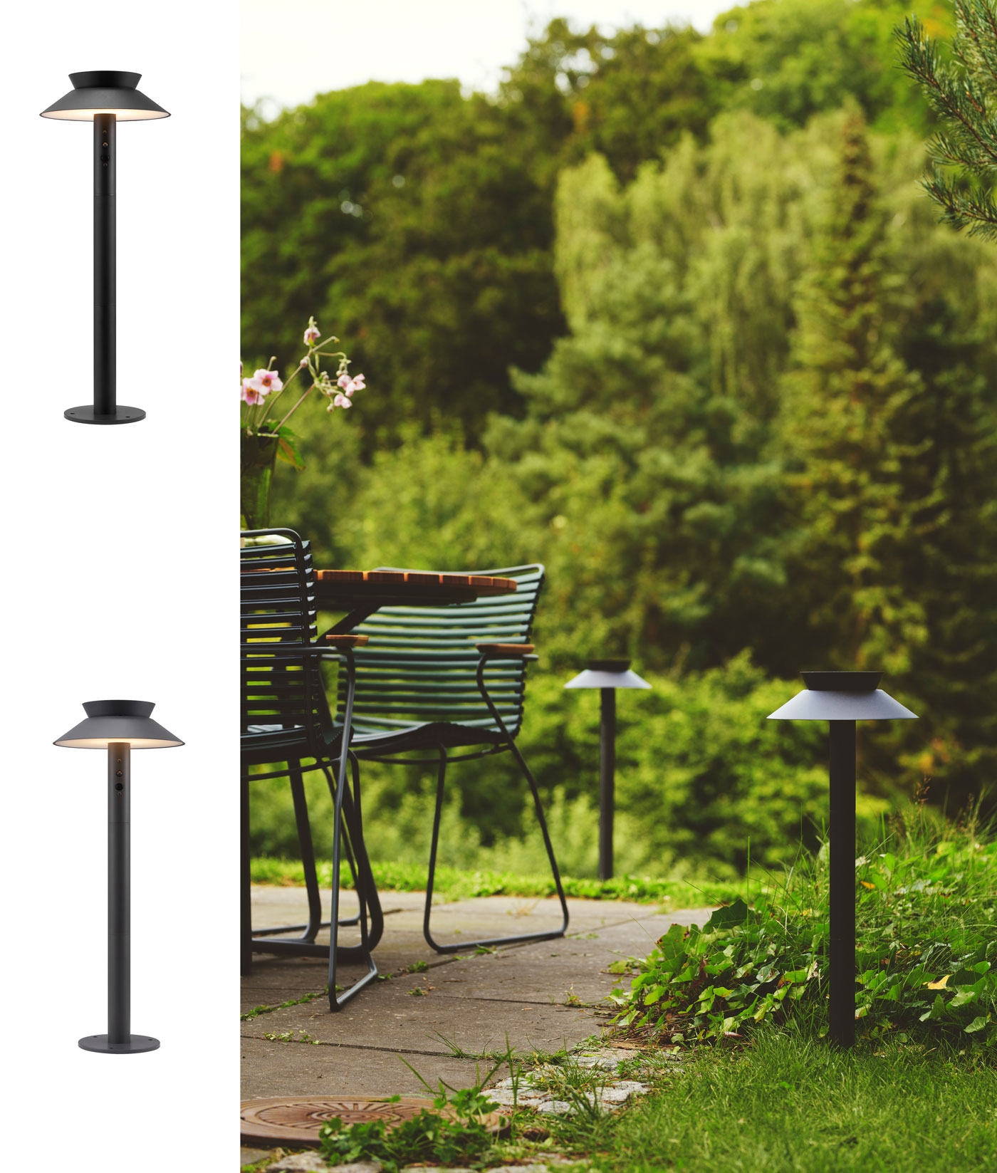 LED Solar Powered Garden Bollard - Nordic Design Dark Grey or Black
