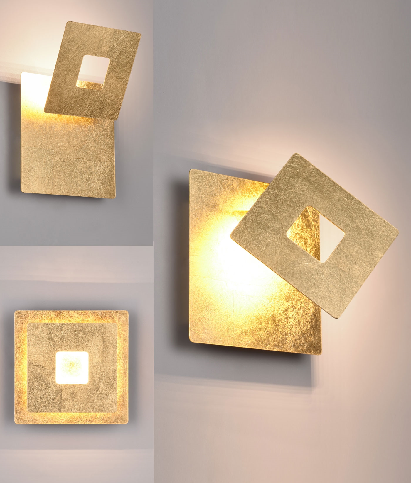 LED Square Wall Light with Adjustable Centre Light Source - Gold