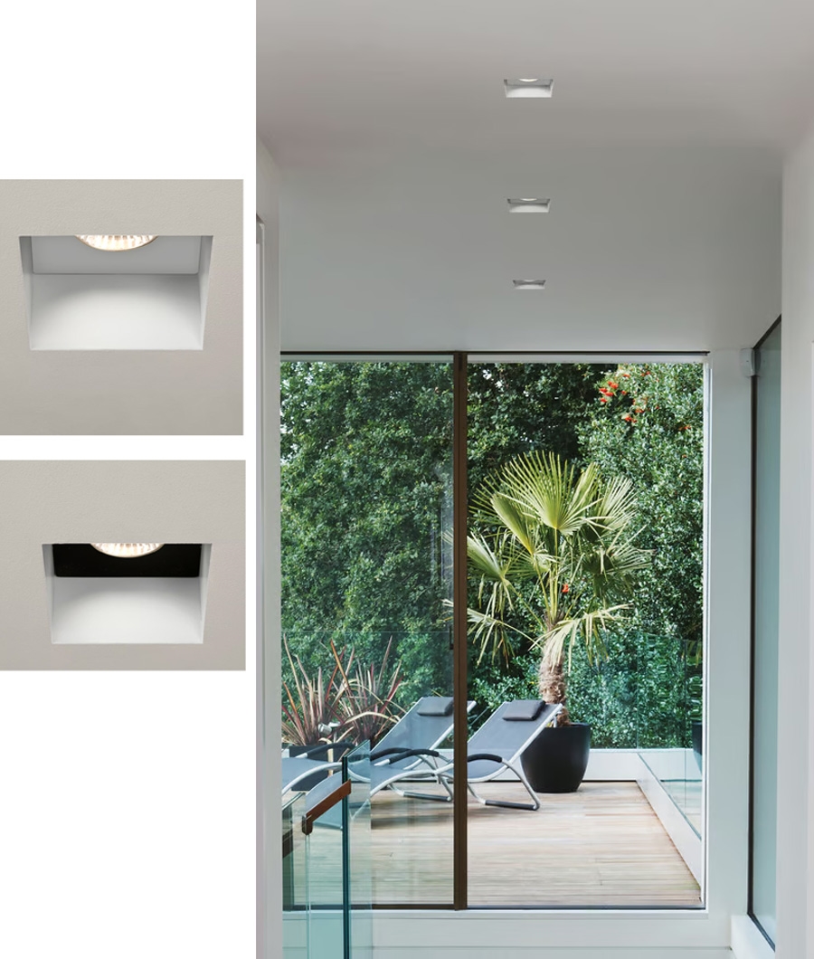 IP65 Rated Trimless Square Fixed Downlight - Black or White Bezel