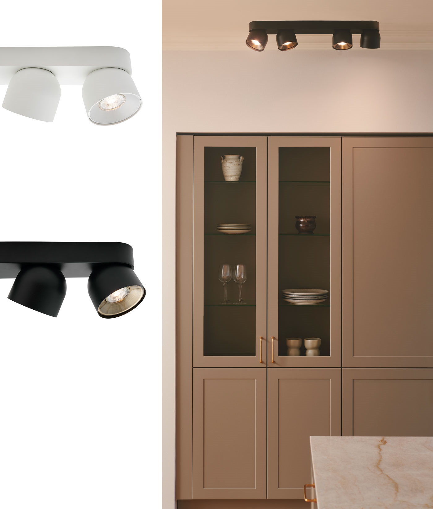 Adjustable 4 Lamp Surface Mounted Spotlight - White or Black