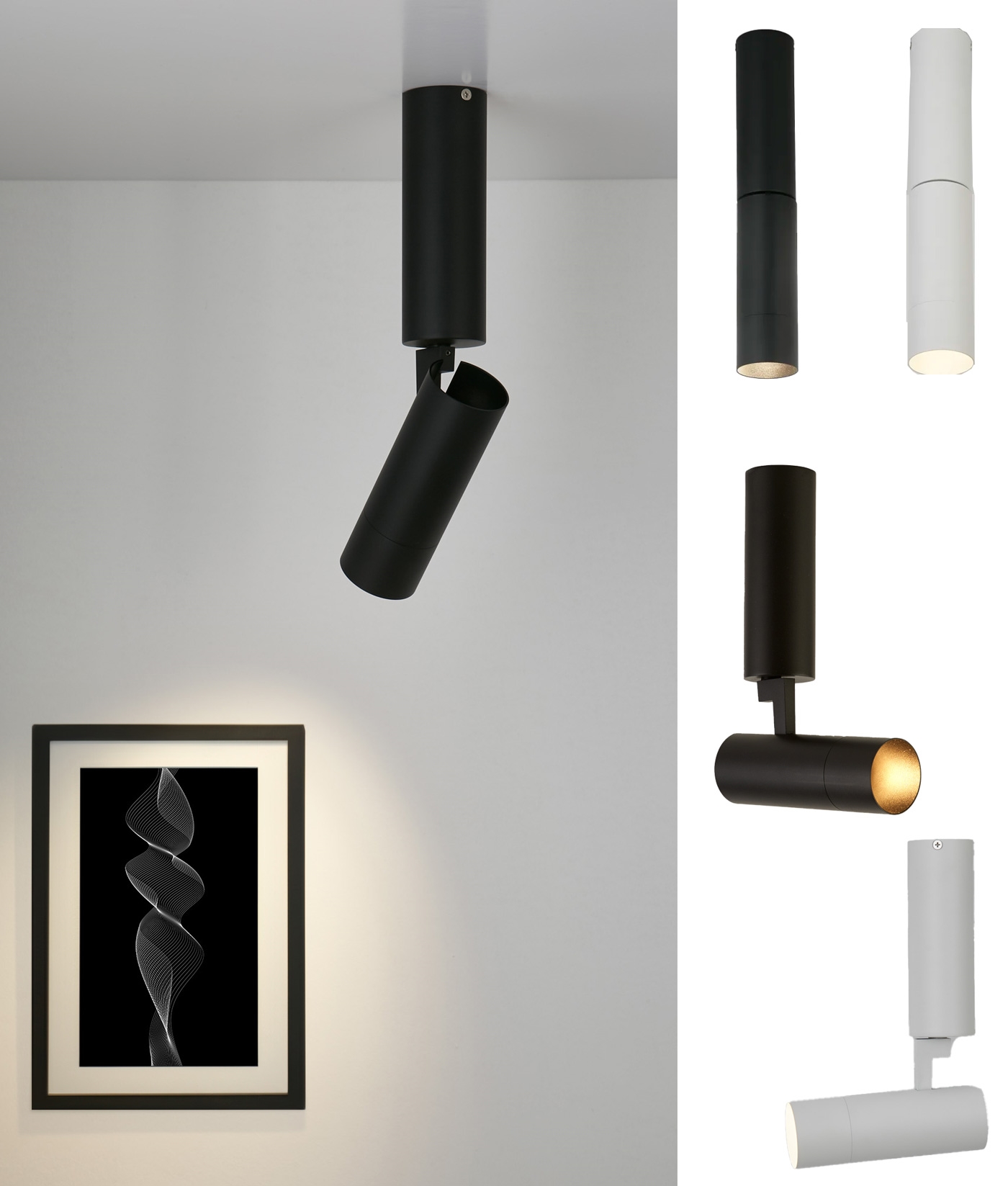 Adjustable Surface Mounted Ceiling Spotlight - White or Black