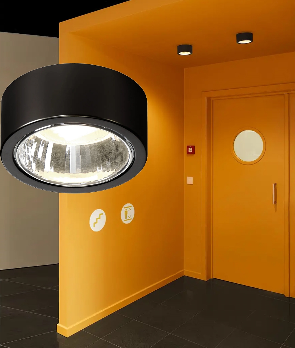 Surface Mounted Downlight in Black 140mm Diameter for GX53 Lamp