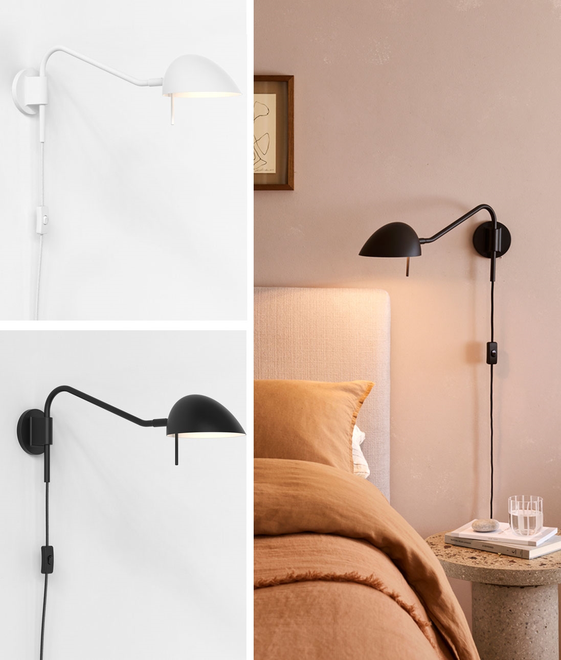 Long Reach Swing Arm Wall Light with Flex and Plug