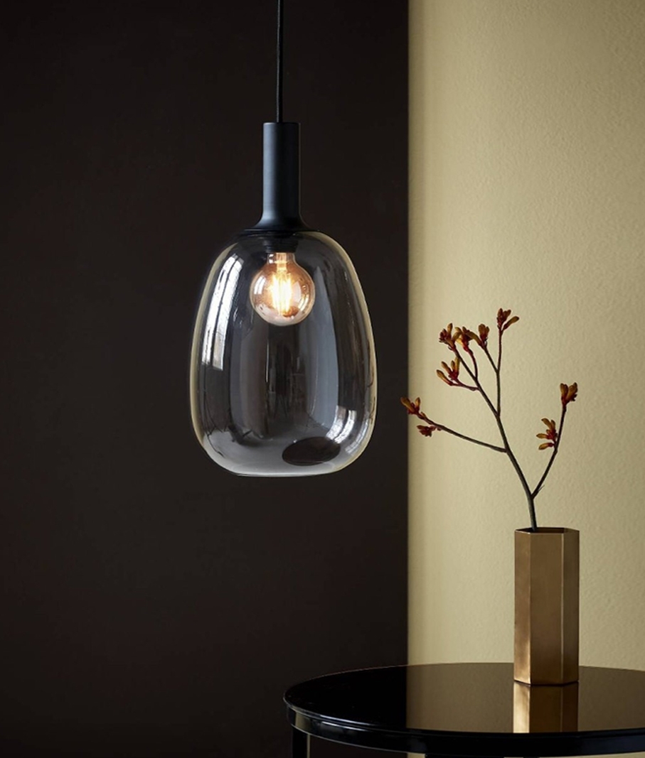 Organic Design Smoked Glass Pendants - 3 Styles with Black Flex