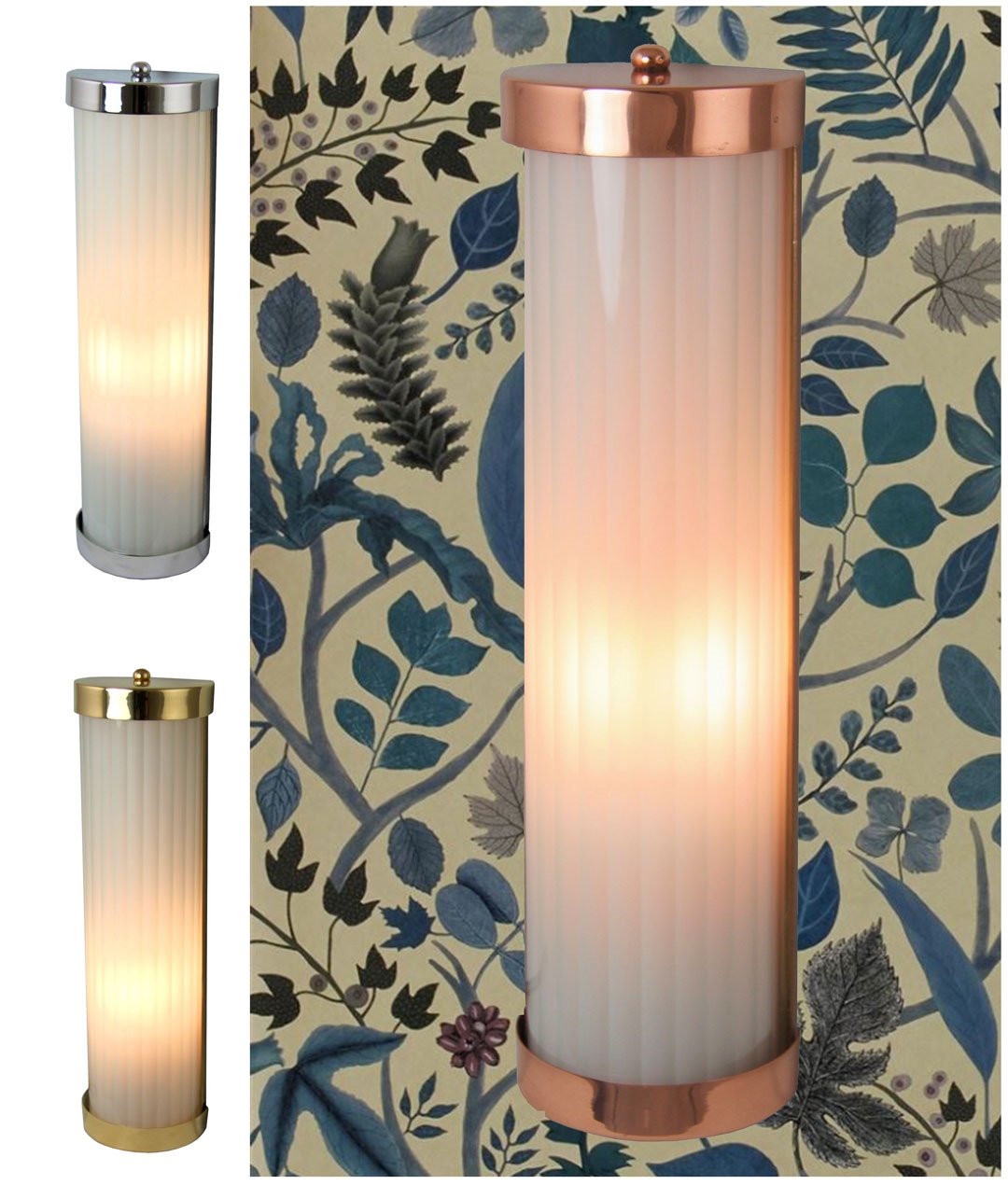 Made in the UK Reeded Art Deco Glass Wall Light - Copper, Brass or Chrome