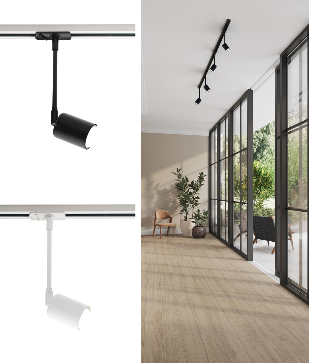 A Fixed Drop Adjustable Track Lamphead - Black or White