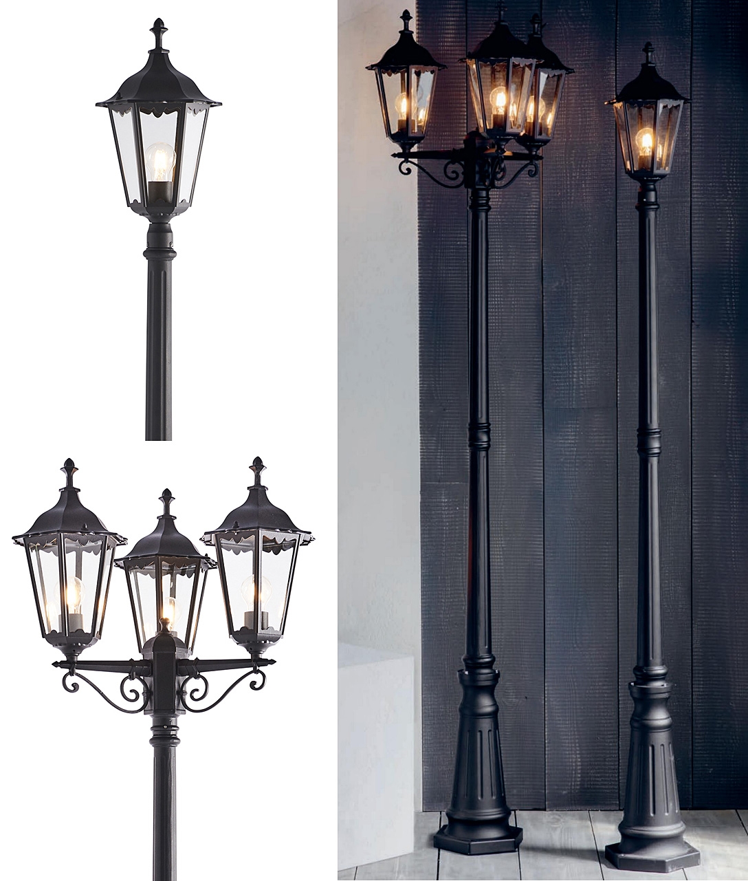 IP44 Die Cast Ornate Outdoor Lamppost - Single or Triple Lanterns